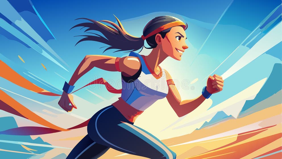 Female Athlete Running with Determination and Focus in a Dynamic ...