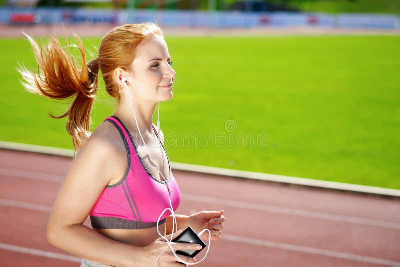 Female Athlete Training on Race Track Stock Photo - Image of young ...