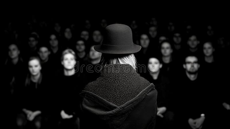 Female Audience Facing Woman with Hat in Focused Setting Stock Image ...