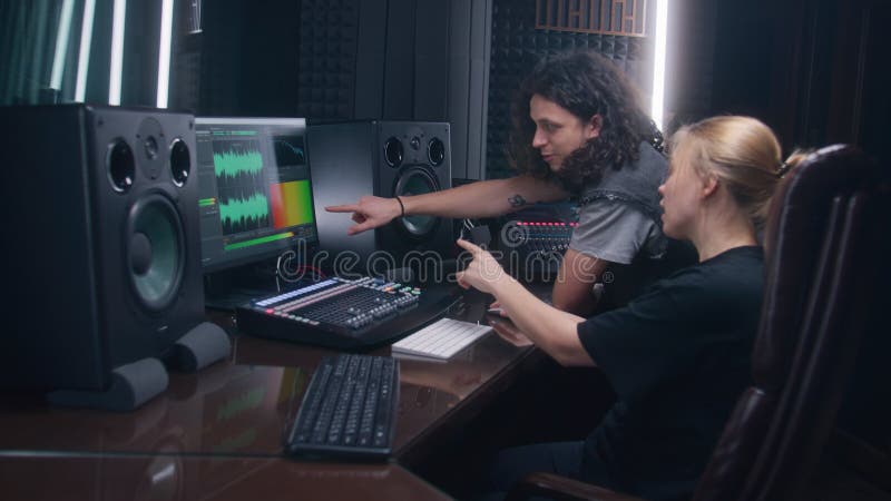 Female Audio Engineer and Singer Create Song in Recording Studio Stock ...