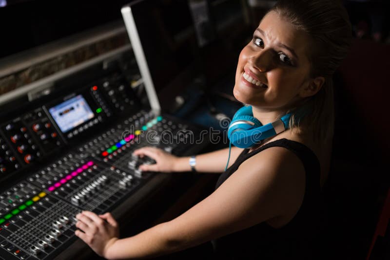 Female Audio Engineer Using Sound Mixer in Recording Studio Stock Image ...