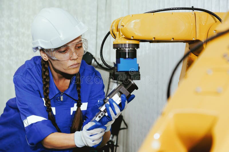 Female Automation Machine Engineer Student Study and Inspection Control ...