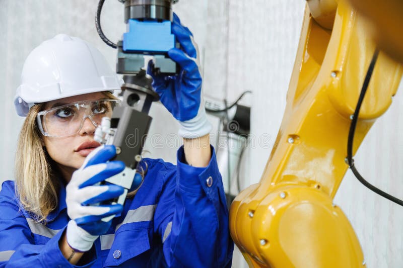 Female Automation Machine Engineer Student Study and Inspection Control ...