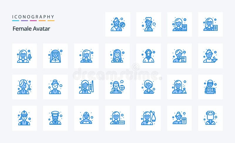 25 Female Avatar Blue Icon Pack Stock Vector - Illustration of analyst ...