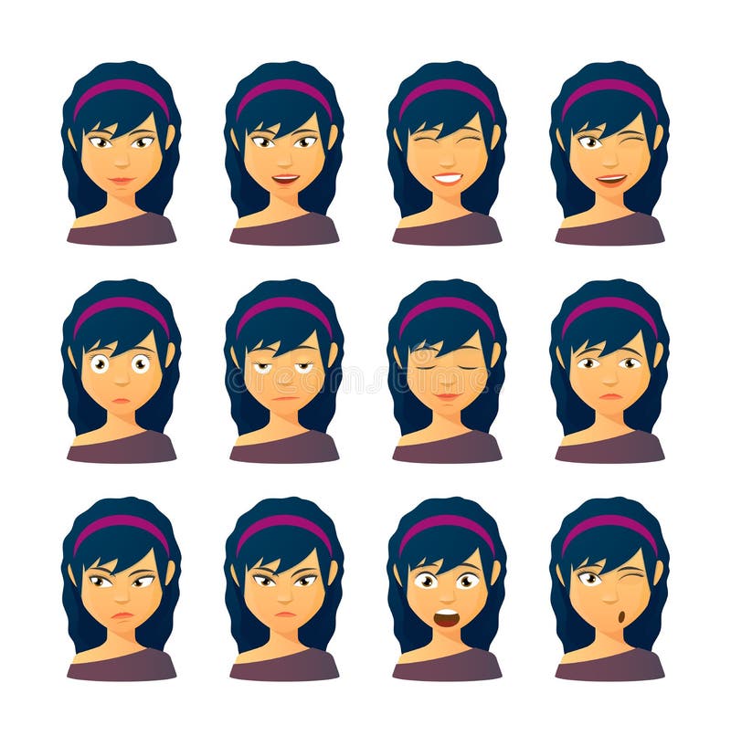 Female Avatar Expression Set Stock Illustration - Illustration of fear ...