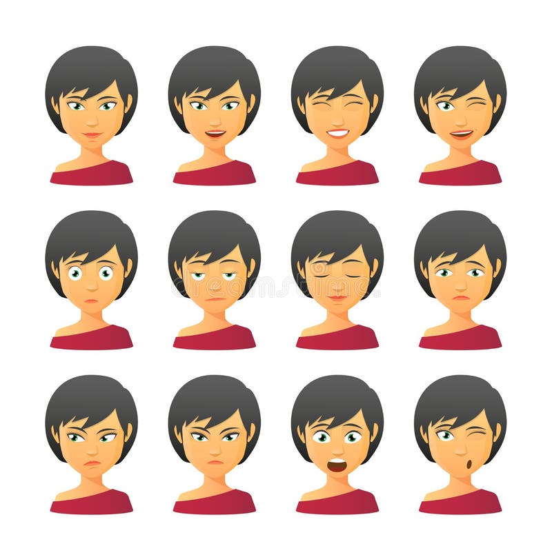 Female Avatar Expression Set Stock Illustration - Illustration of ...