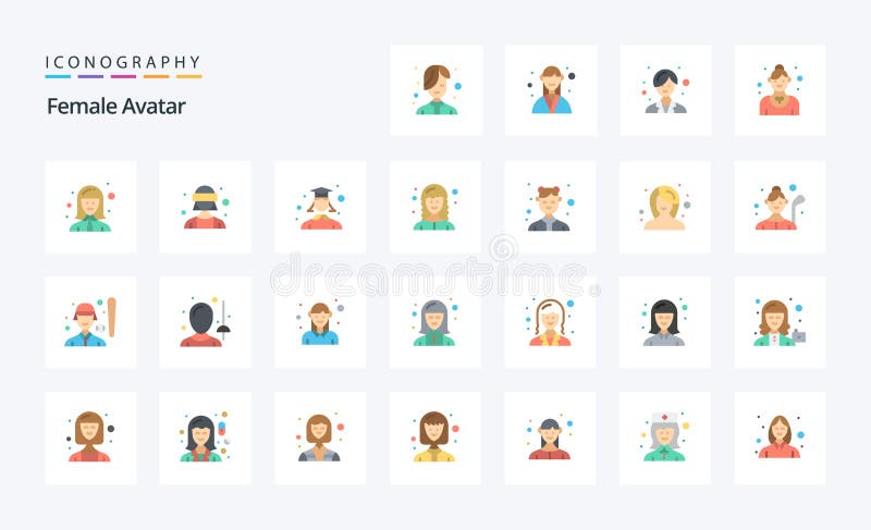 25 Female Avatar Flat Color Icon Pack Stock Vector - Illustration of ...