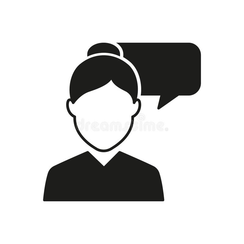 Female Avatar Silhouette Icon with Speech Bubble. Communication or ...