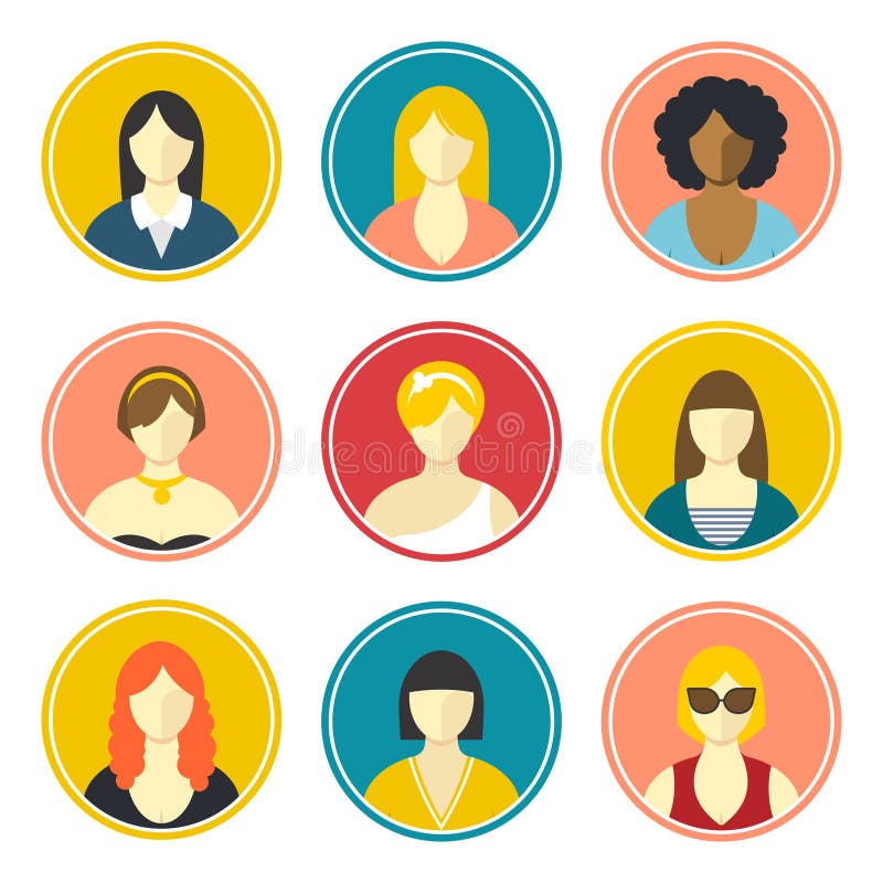 Female Avatars. Flat Design Vector Icons Set on White Background Stock ...