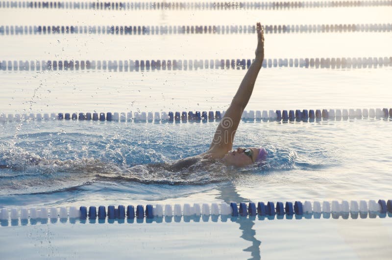 Little Girl Swimming Backstroke Stock Photo - Image of fitness, lanes ...