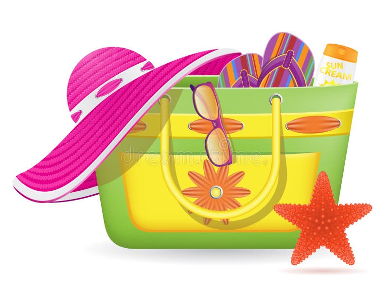 Female Bag with Beach Accessories Vector Illustrat Stock Vector ...