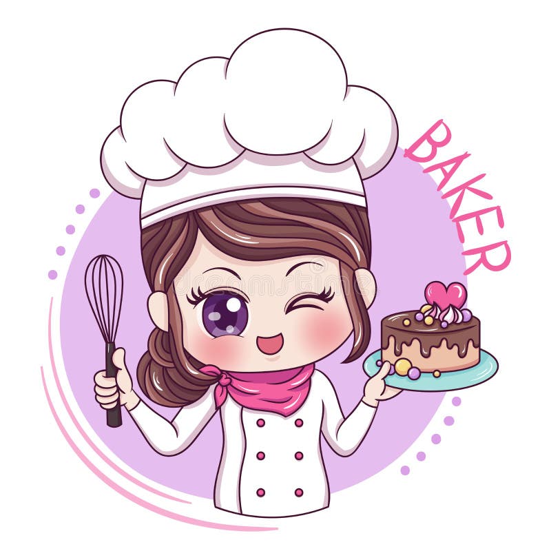 Cute Girl or Young Woman Baker Holding a Delicious Chocolate Cake ...