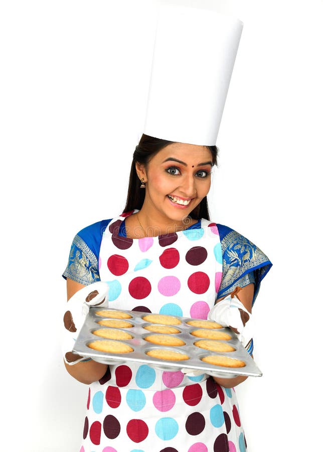 Female Baker with a Plate of Cookies Stock Photo - Image of blue ...