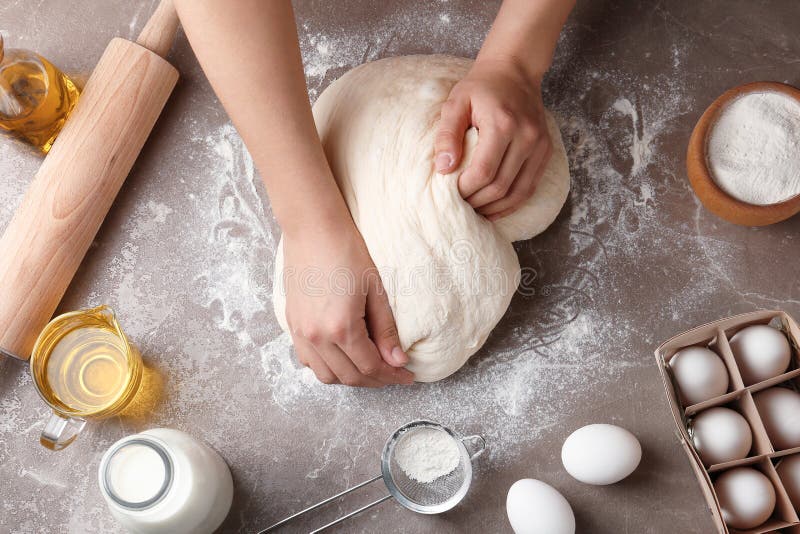Female Baker Preparing Bread Dough at Kitchen Table Stock Photo - Image ...