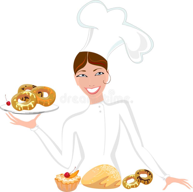 Female Baker with Sweet Pastry Stock Vector - Illustration of healthy ...