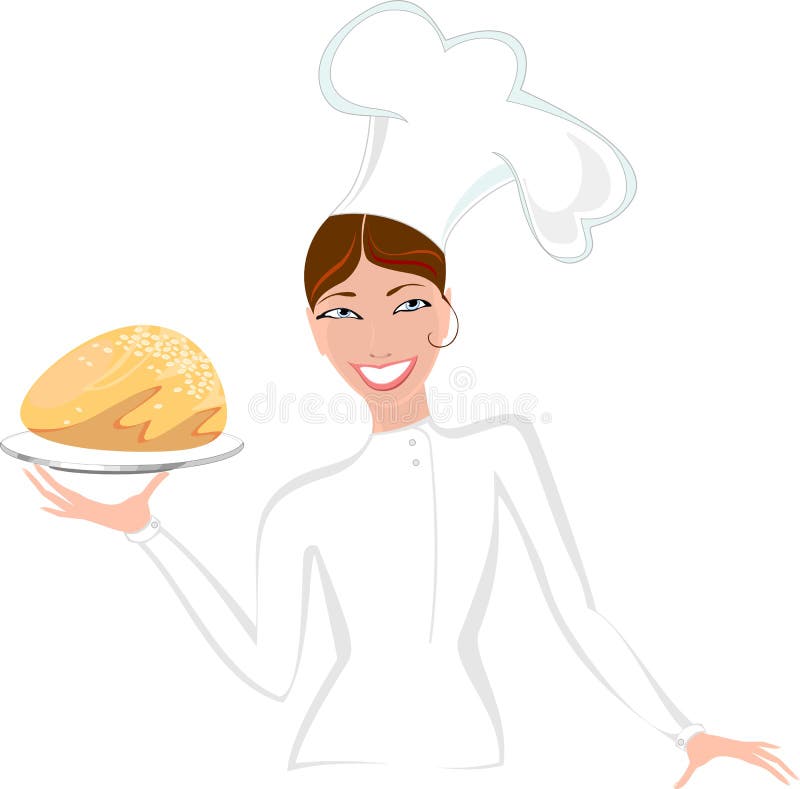 Female Baker with White Bread Stock Vector - Illustration of profession ...