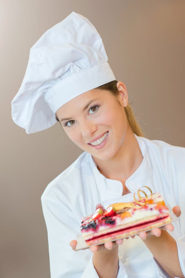 Female Bakery Chef with Fruit Cake Stock Image - Image of occupation ...