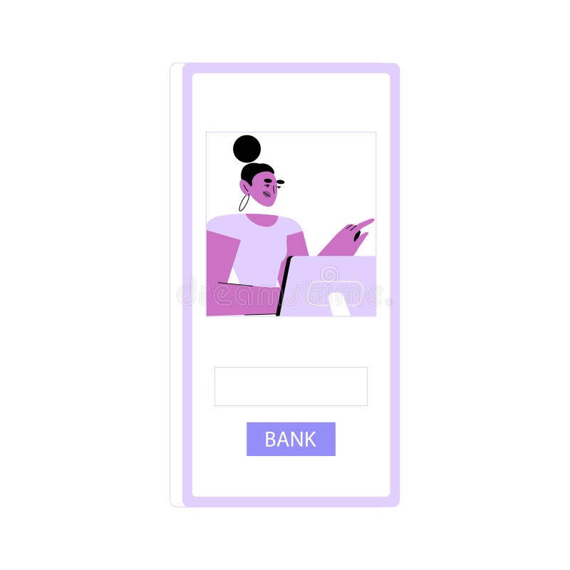 Female Bank Consultant on Mobile App Interface in Flat Vector ...