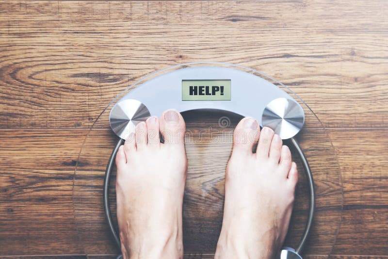 Female Bare Feet Standing on a Scale- Help Stock Image - Image of food ...