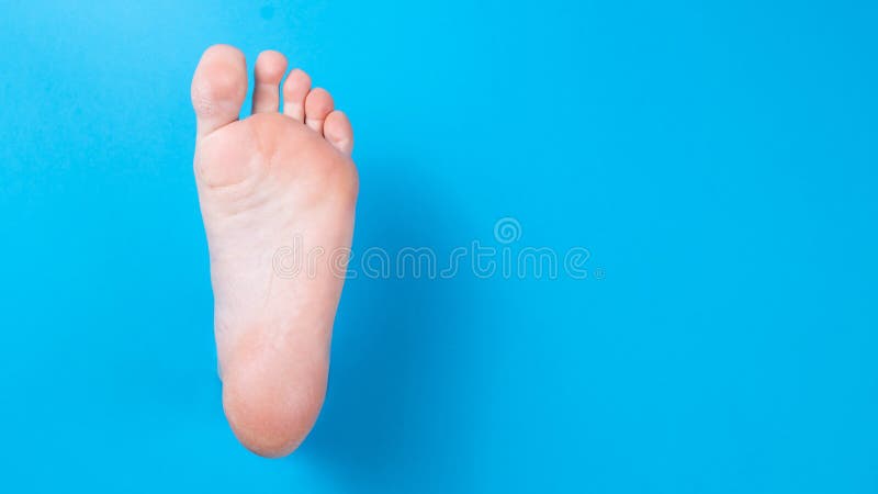 Female Bare Foot on a Blue Background. Stock Photo - Image of bare ...