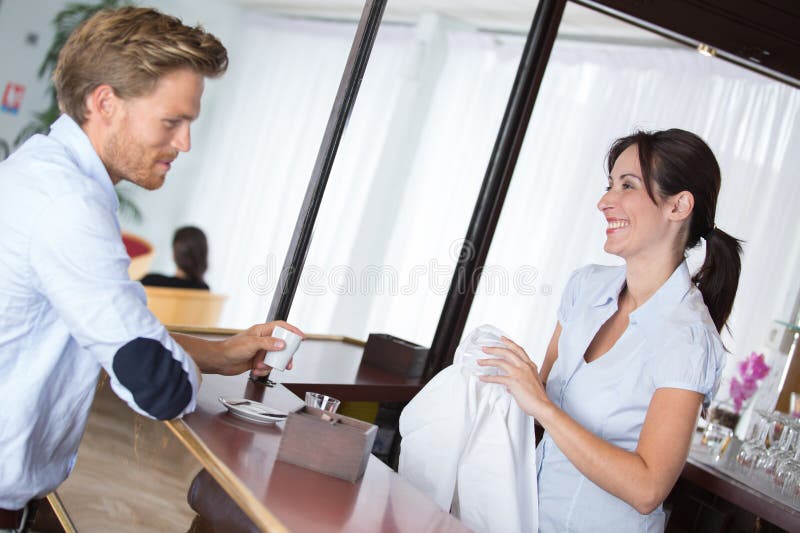 Female Barista Entertaining Client Stock Image - Image of making, shop: 281500551
