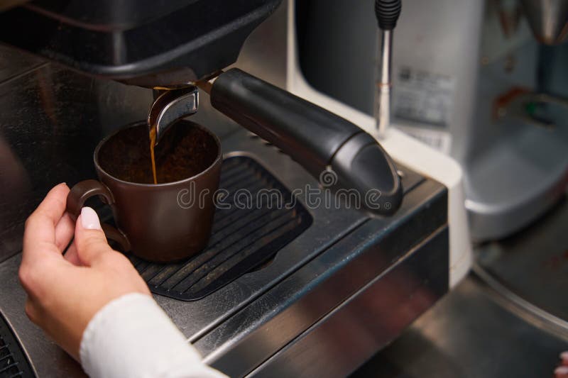 Female Barista Prepares Coffee in a Coffee Machine Stock Photo - Image ...