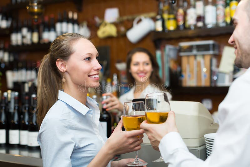 Female Barista and Two Clients Stock Photo - Image of restaurant ...
