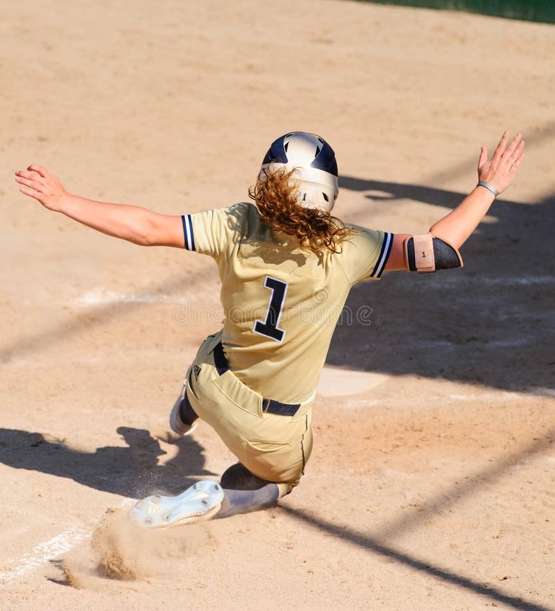 Softball Baseball Player Sliding Vertical Stock Photo - Image of plate ...