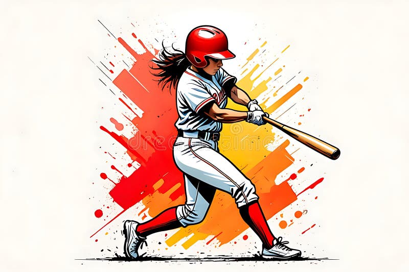 Female Baseball Player Swinging for the Home Run Stock Illustration ...