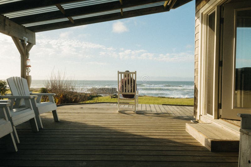 Female in a Beach Cabin by the Ocean Stock Image - Image of oregon ...