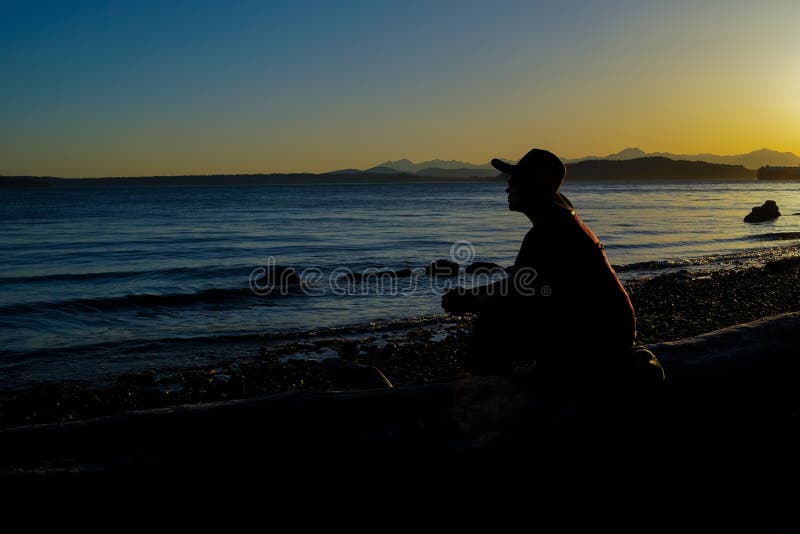Female at Beach in Thought Silhouette Stock Image - Image of outside ...