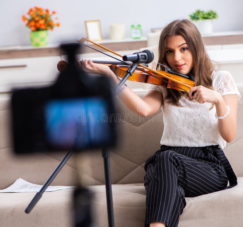 Female Beautiful Blogger Playing Violin Stock Photo - Image of classic ...