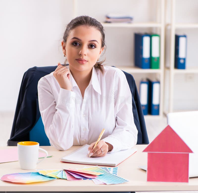 Female Beautiful Designer Working in the Office Stock Image - Image of ...