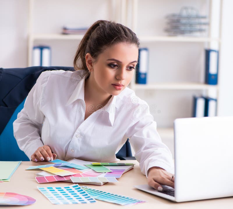 Female Beautiful Designer Working in the Office Stock Photo - Image of ...