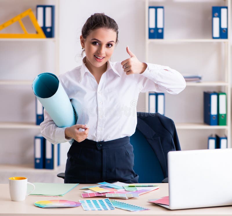 Female Beautiful Designer Working in the Office Stock Image - Image of ...