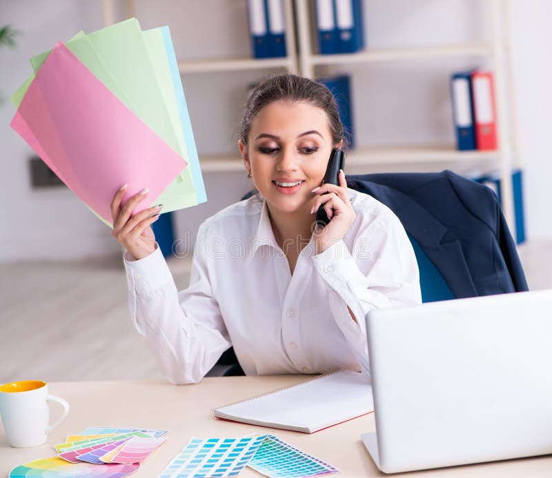 Female Beautiful Designer Working in the Office Stock Image - Image of ...