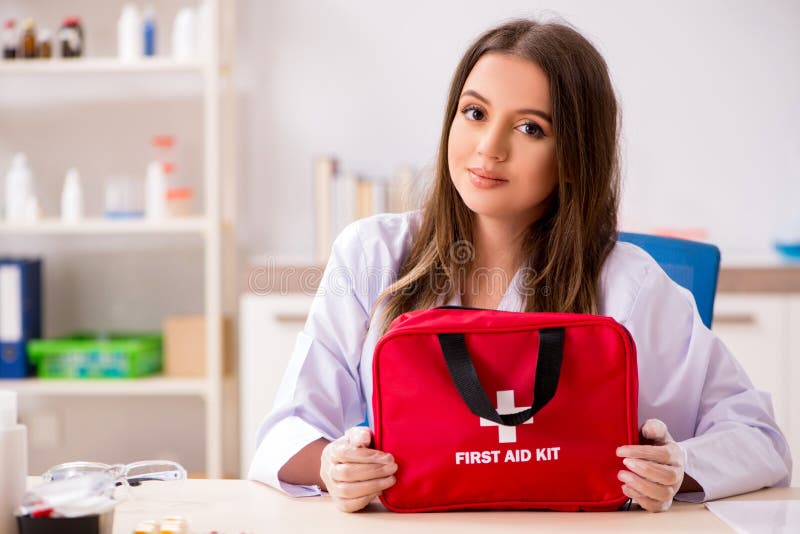 The Female Beautiful Doctor with First Aid Bag Stock Image - Image of ...