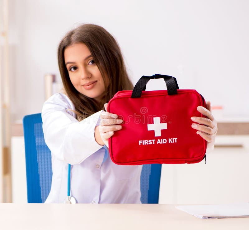 Female Beautiful Doctor with First Aid Bag Stock Image - Image of cross ...