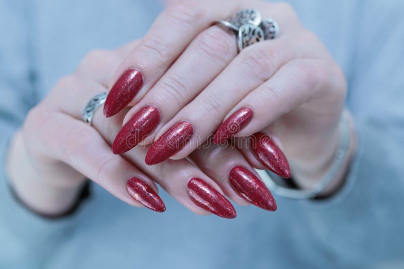 Female Hands with Long Nails and Red Nail Polish Stock Photo - Image of ...