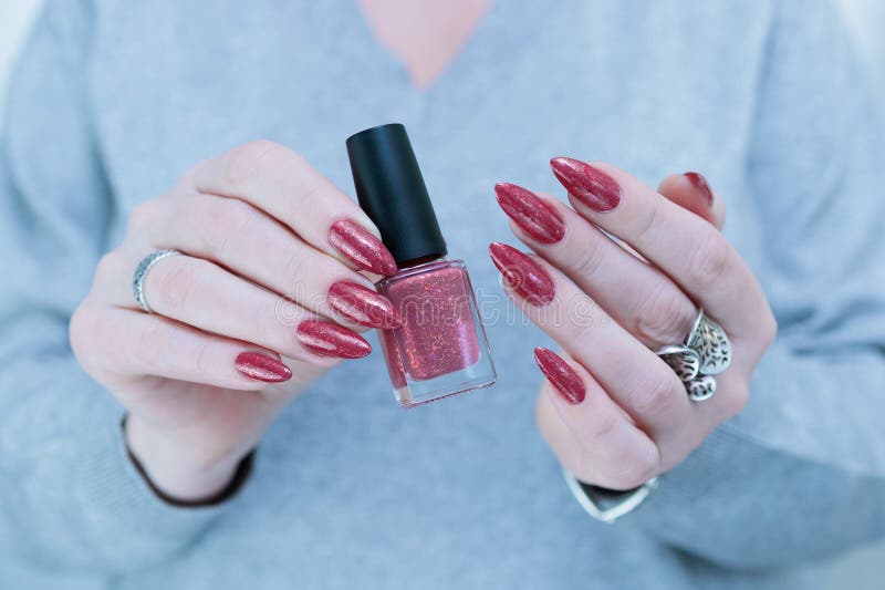 Female Hands with Long Nails Hold a Blue Gift Box Stock Image - Image ...