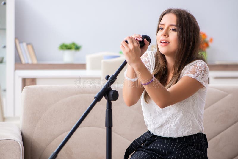 Female Beautiful Musician Singing at Home Stock Photo - Image of artist ...