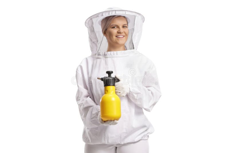 Female Bee Keeper Uniform Holding Sprayer Stock Photos - Free & Royalty ...