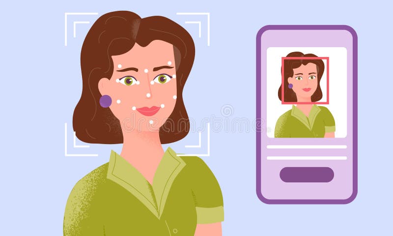 Female Being Checked Via Smartphone Face Identification Technology ...