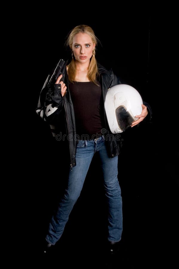 Female biker with a gun stock image. Image of female, automatic - 3308517