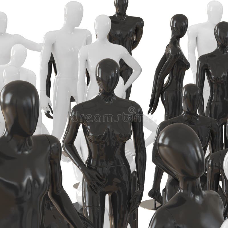 A Black Female Faceless Mannequin Stands Cross-legged Against a Yellow ...