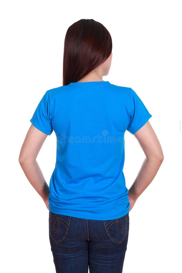 Girl in Blank Blue Polo Shirt Mockup Design for Print and Concept ...