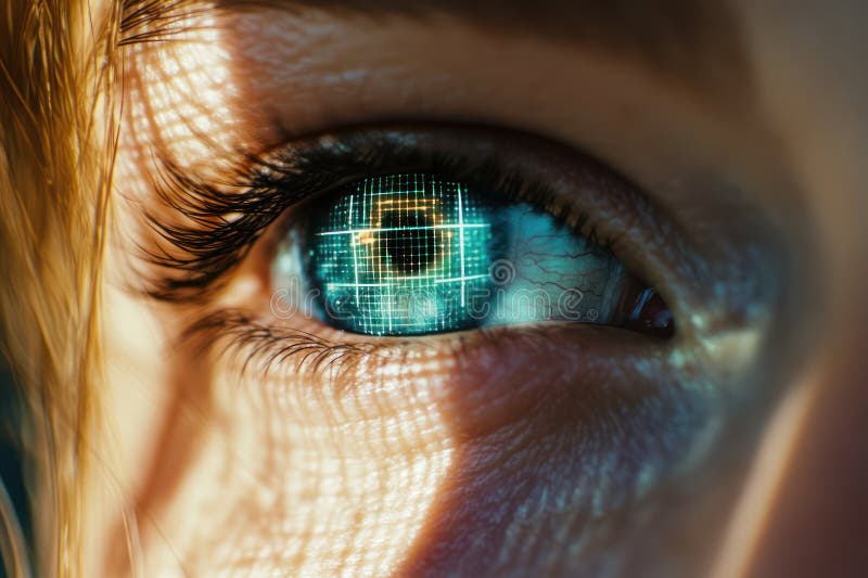Female Blue Eye with Digital Grid Simulating Laser Surgery Stock Photo ...