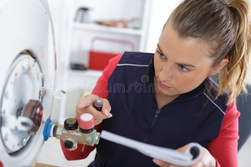 Female Boiler Technician Inspecting Defect Stock Image - Image of ...
