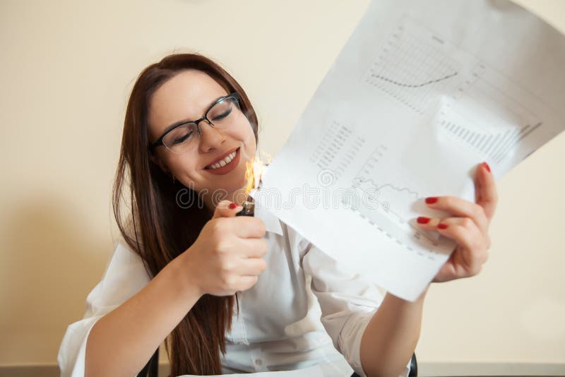 Female Bookkeeper Burns Accounting Documents Stock Image - Image of ...