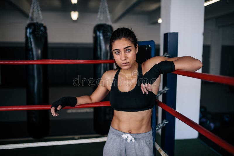 Female Boxer Inside a Boxing Ring Stock Image - Image of female ...